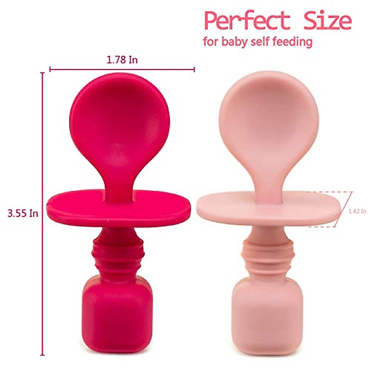 Silicone Baby Spoons for Baby Led Weaning 2-Pack, First Stage Baby Feeding Spoon Set Gum Friendly BPA Lead Phthalate and Plastic Free, Great Gift Set (Pink)