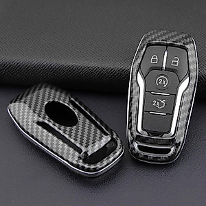 JEYODA ABS Smart keyless Entry Remote Key Fob Carbon Fibre Car Key Shell For Ford F150 Mondeo Mustang Edge Fusion Lincoln MKC MKZ MKX(Shell With Keychian)