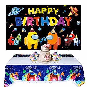 Among Us Birthday Decoration-Among Us Game Background Banner for Men Boy Kids’ Game Theme Birthday Party Decoration (5x3ft)