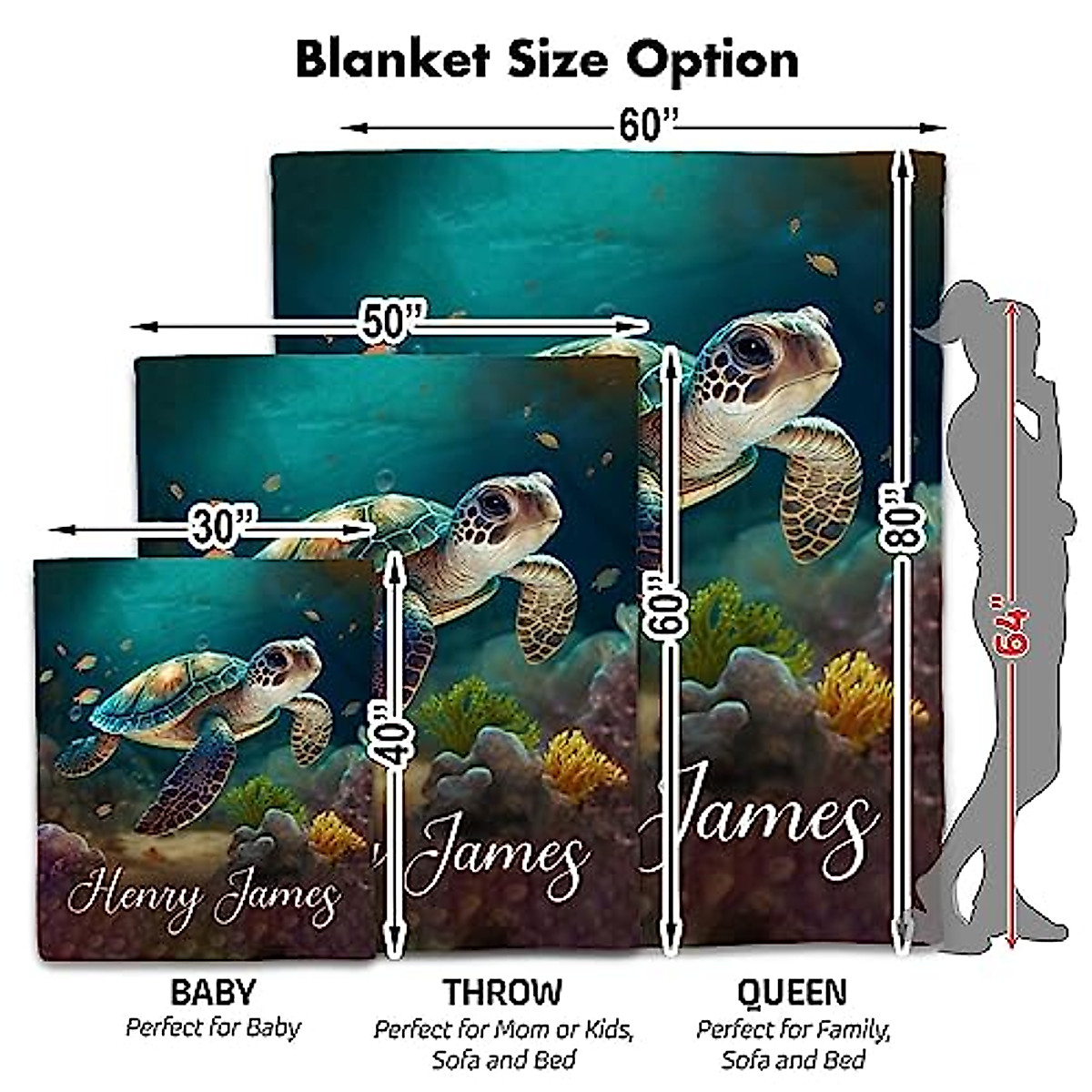Jump Up Personalized Turtle Baby Blanket,Turtle Blankets,Sea Turtle Baby Blanket,Turtle Throw Blanket,Fleece Turtle Blanket,Ocean Turtle Plush Blanket,Turtle Security Blanket,Baby Blanket for Boys