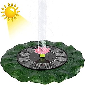 Free Standing Solar Water Fountain Floating Bird Bath Fountain with 5 Flower Shape Nozzles,Monocrystalline Solar Pond Pump for Outdoor Garden Pool,Lotus Leaf Solar Fountain Pump-Lotus 21cm(8.26inch)