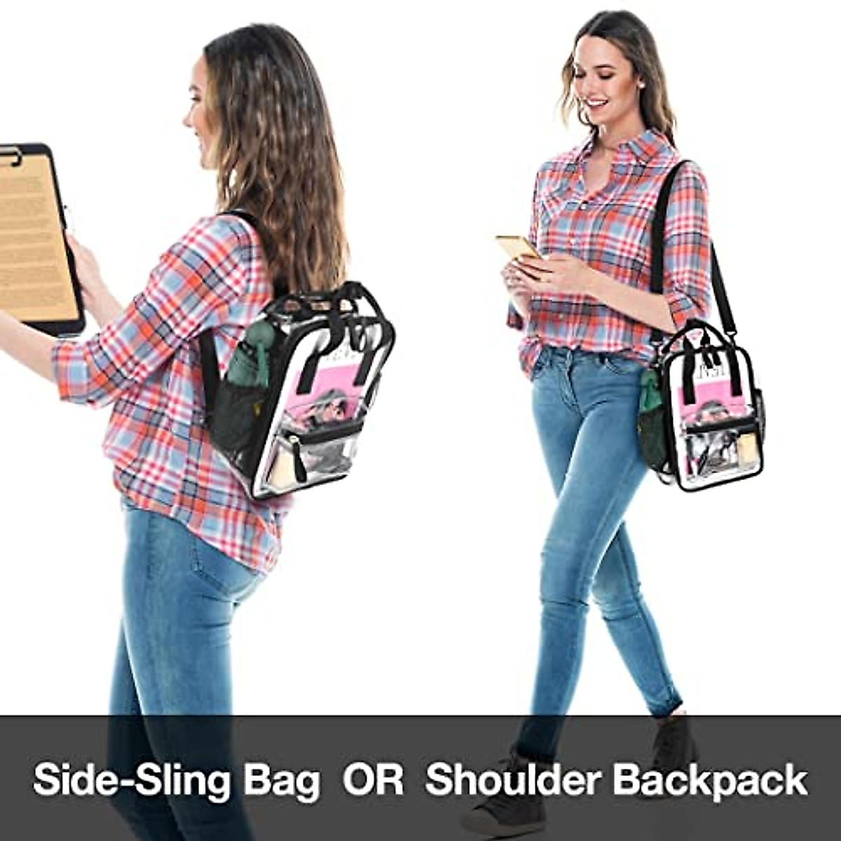 Conworld Clear Mini Backpack Stadium Approved, Small Clear Backpack Stadium Approved for Women Girl Men,Waterproof Transparent Backpack for Work & Sport&Concerts,Black