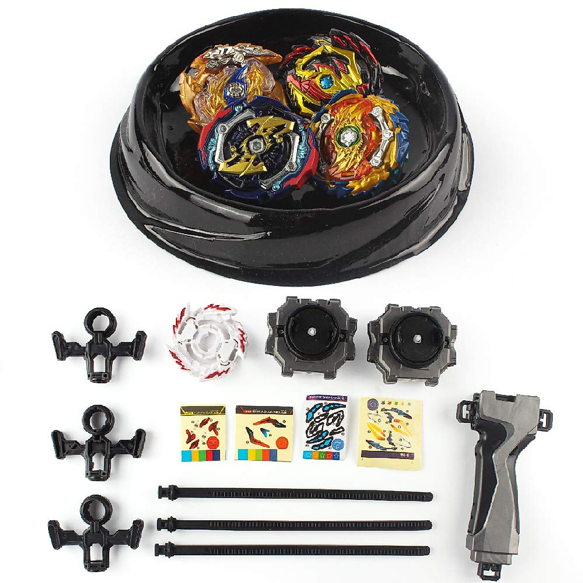 ROKK NOW Metal Fury | Bey Battle Burst Gyro Attack Metal Spinning Tops with Starter Battle Arena, Launchers & Includes 4 Battling Metal Gyro Blades for Adults & Children, Boys & Girls (26A)