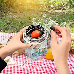 Purple Stripes Flowers Kids Womens Insulated Food Jar with Spoon 17oz/500ml Lunch Containers For Hot Stainless Steel Vacuum Vacuum Insulated Insulated Jar for Keep Food Warm