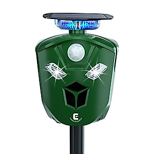 Redeo 360° Solar Animal Repeller with Motion Sensor Cat Repellent Outdoor Ultrasonic Deer Repellent Devices Waterproof Dog Deterrent for Yard, Repel Raccoon Skunk Out of Garden - USB Rechargeable