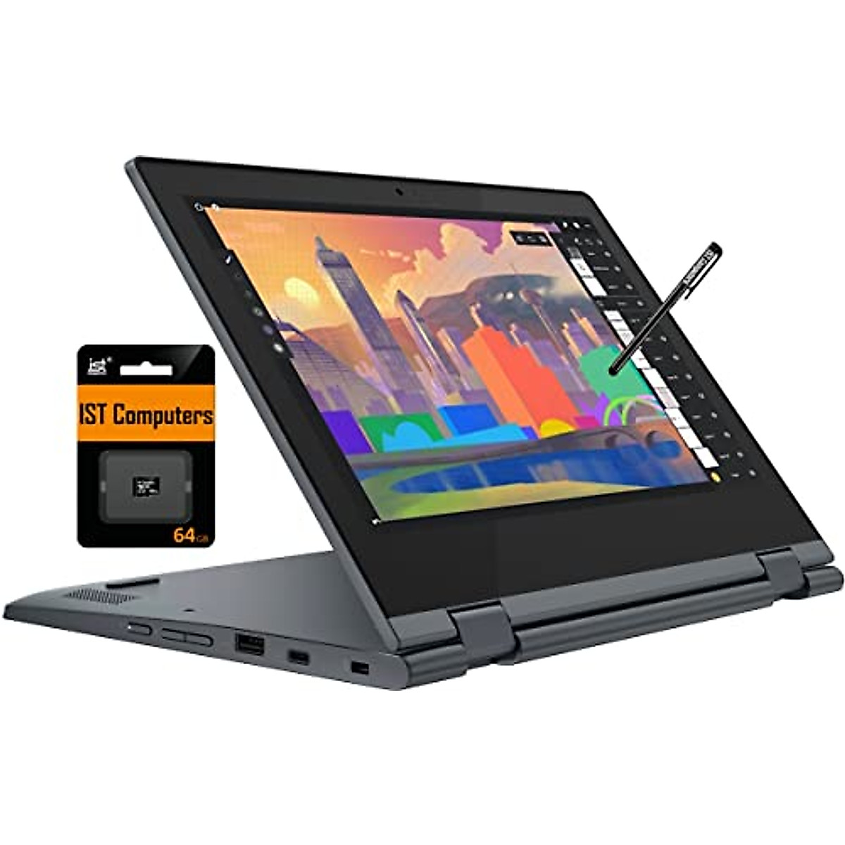 Lenovo IdeaPad Flex 3 11.6" HD 2-in-1 Touchscreen Chromebook (Intel Celeron N4020, 4GB RAM, 128GB (64GB eMMC + 64GB SD Card), Webcam) Convertible Home Education Laptop, IST Computers Pen, Chrome OS