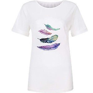 wodceeke Women's Simple Graphic Print T-shirt Short Sleeve Round Neck Basic Tee Summer Casual Loose Tops (White A, XL)