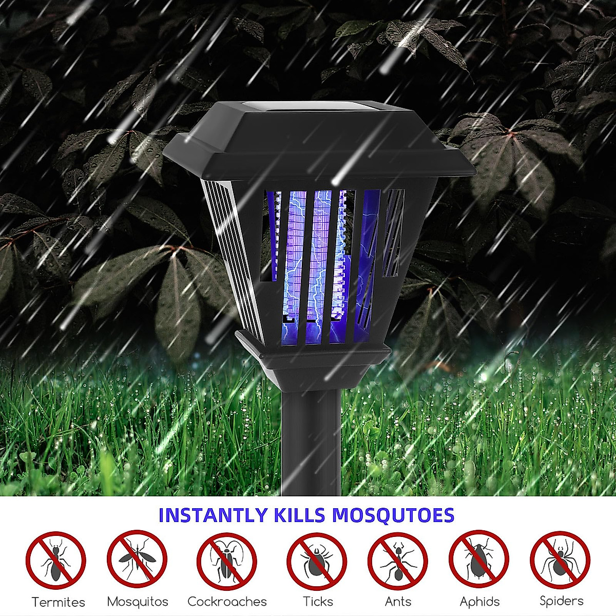 2024 New Solar Bug Zapper Outdoor,Mosquito Zapper Outdoor Mosquito Killer for Bug Gnat Fly Small Flying Insect Mosquito Repellent for Patio Yard Garden Farm,Waterproof Bug Lights for Outside,2 Pack