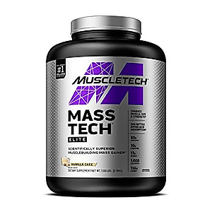 Weight Mass Gainer Protein Powder | MuscleTech Mass-Tech Elite Mass Gainer for Muscle Gain | Whey Protein Powder + Muscle Builder | Creatine Supplements | Vanilla Cake, 7 lbs