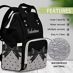 Personalized Diaper Bag Backpack Tote,Black Lace Bow,Custom Diaper Bags for Shower Gift