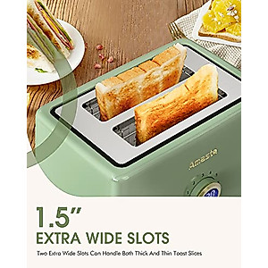 2 Slice Toaster, Retro Bread Toaster with LED Display, Extra Wide Slots Toasters with 6 Bread Shade Settings, Bagel, Cancel, Defrost Function, Stainless Steel with High Lift Lever, Removal Crumb Tray