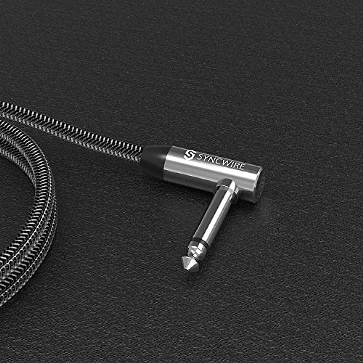 Syncwire Professional Guitar Lead 3M/9.8ft, 6.35mm 1/4" Right Angled Jack Nylon Braided Guitar Instrument Cable for Electric Guitar, Bass, Amp, Keyboard, Mandolin, Mixing Desks - STR/ANG - Black