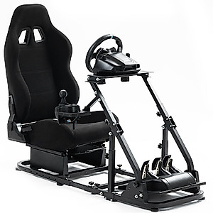 Supllueer Sim Racing Cockpit Black Racing Seat Wheel Stand with 2 Arms Support Fit for Logitech/Thrustmaster/Fanatec G25 G27 G29 G920 TX T300 V9, Racing Simulator Frame, No Wheel Pedal Shifter