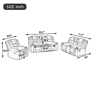 KAZIO Manual Leather Recliner Sofa Set, Living Room Furniture Set,Leather Sofa Set and Recliner Couch for Home/Office
