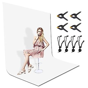 Mountdog 10 x 12 ft White Backdrop, Polyester Fabric Chromakey Photo Backdrops Screen Background for Photography, Video, Studio and Television with 4 Backdrop Clips and 4 Spring Clamps
