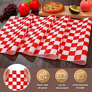 600 Pcs Sandwich Wrapping Paper Sheet 15x15 Checkered Food Wax Paper Sheets Parchment Paper Basket Liner Grease Restaurant Supplies for Wrapping Bread Burgers Food Serving (Red)