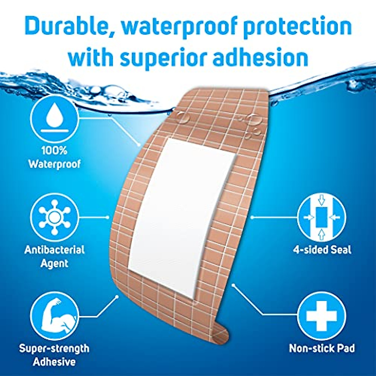 Care Science Waterproof Strong Strips Adhesive Bandages, Extra Large, 32 CT | 100% Waterproof, Heavy-Duty Protection, Helps Prevent Infection for First Aid and Wound Care