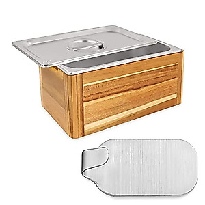 BRUVVERS Acacia Wood Compost Bin - Countertop Trash Can for Smell-Proof Indoor Composting, with Adhesive Lid Holder and 1.6 Gal Container for Your Kitchen
