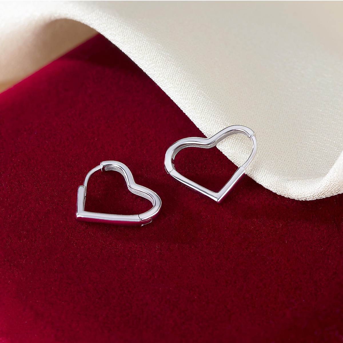 SLUYNZ 925 Sterling Silver 1.6CM Heart Hoop Earrings for Women Teen Girls Minimalist Hoop Earrings Sweet Love Heart Earrings (A-Silver)