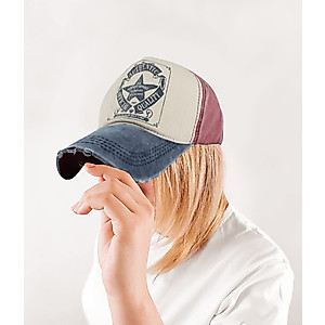 YULOONG Vintage Baseball Cap Washed Denim Trucker hat Fashion Pentagram Star Pattern Outdoor Sun Hat 100% Cotton Unisex D