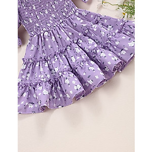 Purple Toddler Girl Dress Square Neck Puff Sleeve A-Line Toddler Floral Dresses Summer Dresses for Toddler Girls 5T 6T Dress