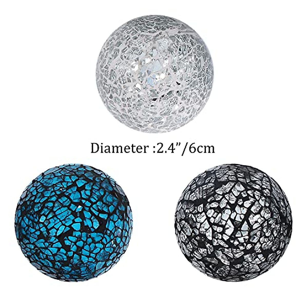 6 Pieces Decorative Glass Balls 2.4" Small Mosaic Sphere Decorative Orbs Centerpiece Balls for Bowls, Vases, Dining Table Decor, Diameter 2.4 Inches (B, 6)