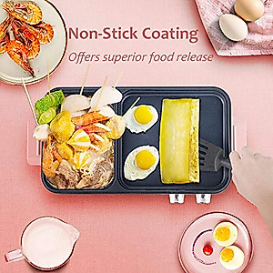 Topwit Electric Hot Pot with Grill, 2 in 1 Indoor Non-stick Hot Pot Electric with Grill for Steaks, Shabu Shabu, Noodles, Simmer and Fry, Korean BBQ Grill, Independent Dual Temperature Control, Pink