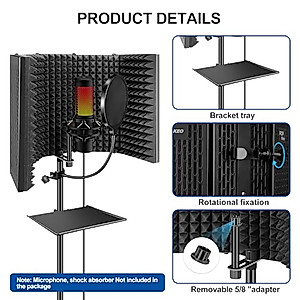 Aokeo Studio Recording Microphone Isolation Shield with Pop Filter & Tripod Stand, High Density Absorbent Foam to Filter Vocal, Foldable Sound Shield for Blue Yeti and Condenser Microphones