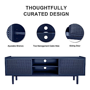 ORRD TV Stand for TVs Up to 70 Inch, Accent Iron Rattan Storage Cabinet Television Stands Entertainment Media Center Console Table with Sliding Barn Door and Adjustable Shelves for Living Room