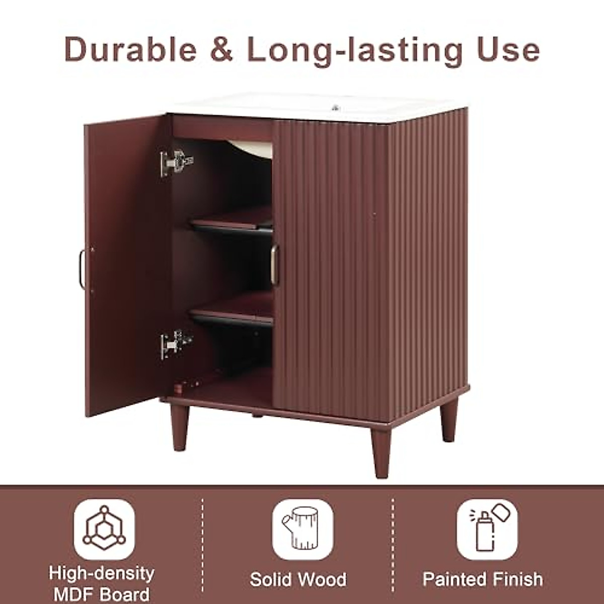 Tomkate 24 Inch Bathroom Vanities with Sink, Freestanding Bathroom Vanity with Ceramic Single Sink Combo, Modern Undermount Bathroom Sink Cabinet with Two Doors, Adjustable Shelves (Rosy)