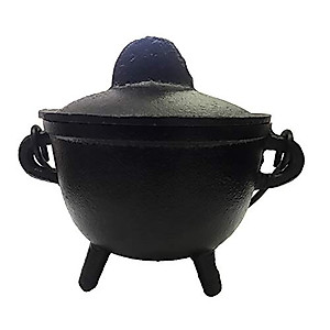 New Age Imports, Inc. Cast Iron Cauldron w/Handle & lid, Ideal for smudging, Incense Burning, Ritual Purpose, Decoration, Halloween Decoration, Candle Holder, etc. (Pot Style 4" Dia (BR90))