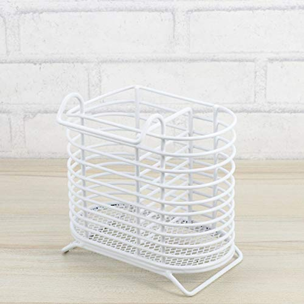 YARNOW Utensil Drying Rack Metal Hanging 2 Compartments Drainer Basket Flatware Storage Drainer Kitchen Organizer White