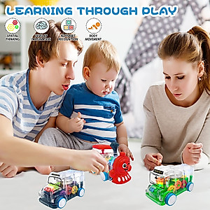 HT HONGTENG Transparent Car Toys 3 Sets,Inertial Vehicle with LED Effects and Ringtone,Color Moving Gear,3-6 Years Old Children's Birthday Educational Toys (City Vehicles)