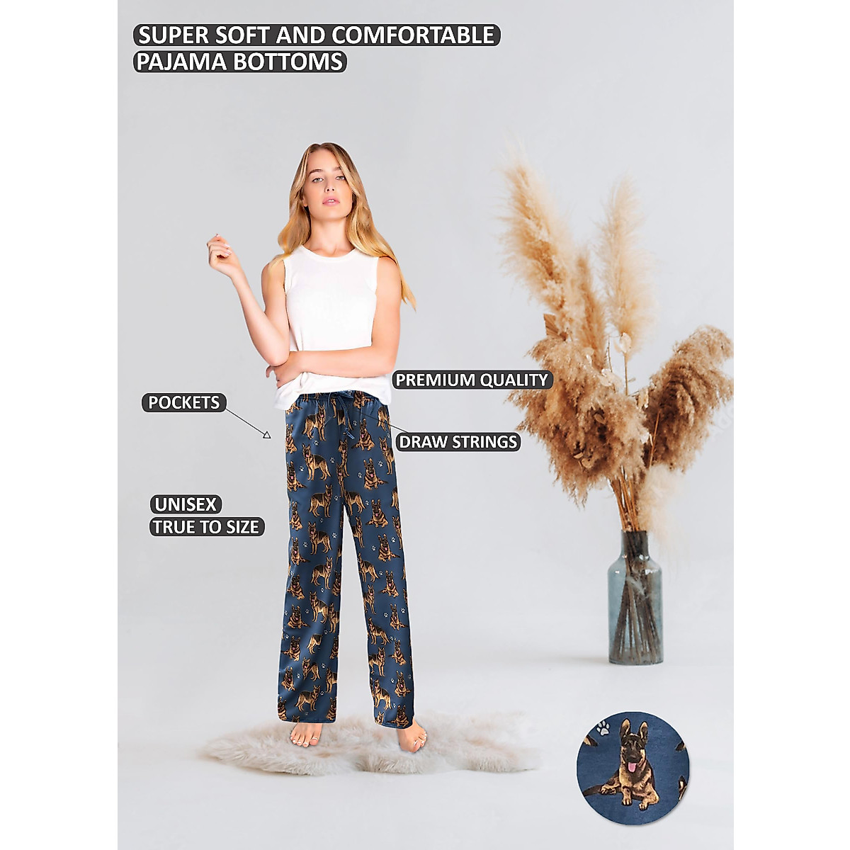 Collections Etc E & S Imports Women's German Shepherd Dog Lounge Pants- Dog Pajama Pants Bottoms - Large