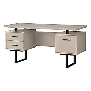 Monarch Specialties 7629 Computer Desk, Home Office, Laptop, Left, Right Set-up, Storage Drawers, 60" L, Work, Metal, Laminate, Beige, Contemporary Desk-60 L Modern Taupe Black x 23.75" W x 30.25" H