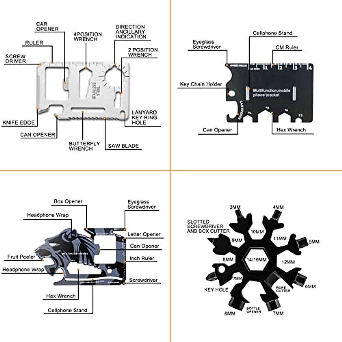 BCHARYA 5 Piece Multitool Set, 9-In-1 Multitool Pen, Wallet Multi-Tool, Cool Gadgets Stocking Stuffers Gifts for Men, Portable Pocket Tools for Outdoors, Home Improvement