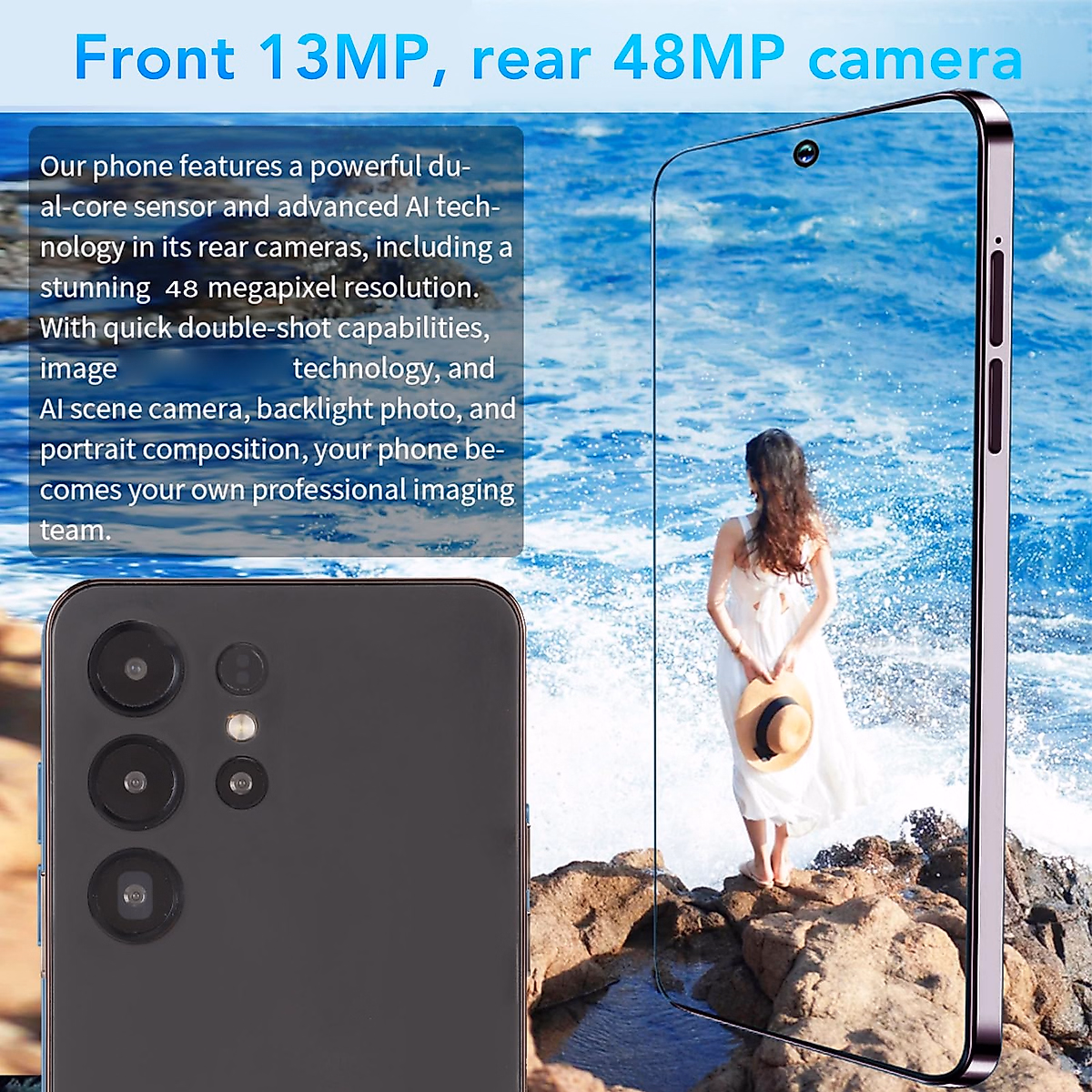 Yoidesu Unlocked Cell Phone for Android, 6.8 Inch FHD Ultra Thin Smartphone with Pen, 8GB RAM 256GB ROM Expansion, 5800mAh Battery, Dual Card Dual Standby 4G Mobile Phone (Black)