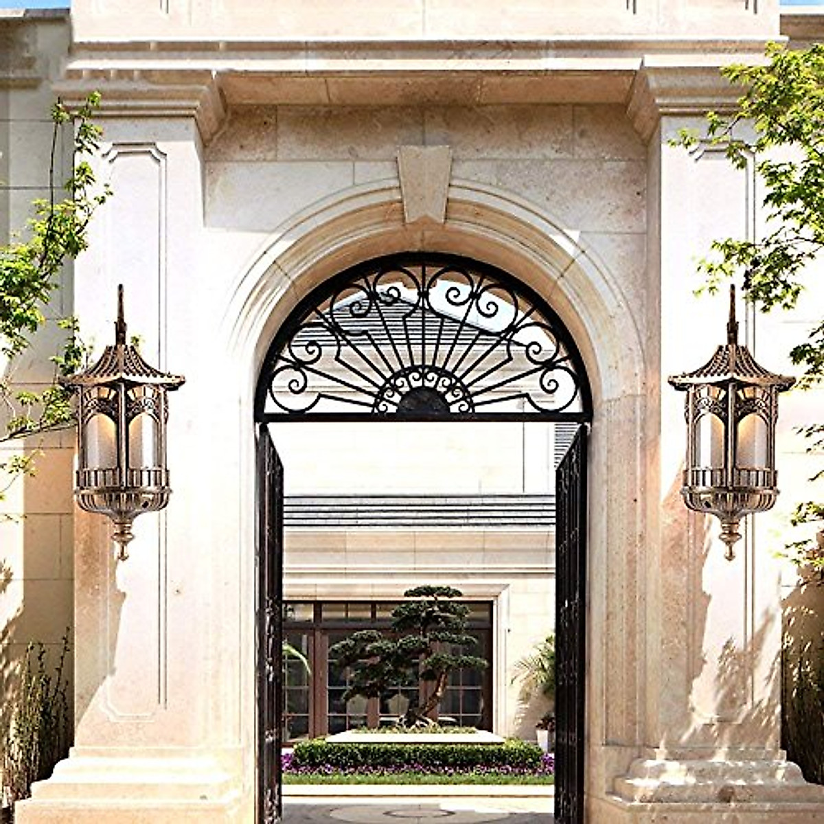 PEHUB Wall Light Outdoor Waterproof Wall Lamp Sconces Outdoor Chinese Style Villa Garden Lights Door Baroque Glass Lights Balcony Exterior Wall Lantern Exterior Light Fixture