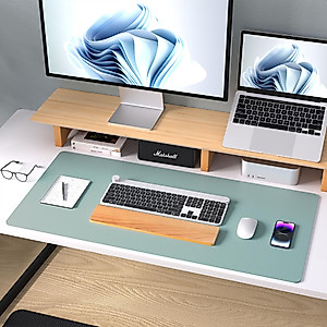 Leather Desk Pad Protector,Mouse Pad,Office Desk Mat, Non-Slip PU Leather Desk Blotter,Laptop Desk Pad,Waterproof Desk Writing Pad for Office and Home (Light Blue,31.5" x 15.7")