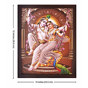 Handicraft Store Lord Radha & Krishna Enjoying Jhula in Palace, a Decorative Religious Poster with Frame