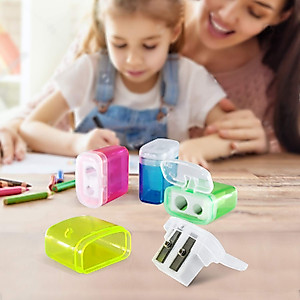 Manual Pencil Sharpeners, 4PCS Colorful Compact Dual Holes Sharpener with Lid for Kids & Adults, Portable Pencil Sharpener for Travel School Office and Art Room