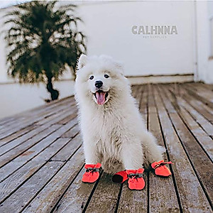 CALHNNA Dog Shoes Puppy Paw Protectors Dog Shoes for Hot Pavement Dog Boots with Anti Slip Socks Cat Dog Booties for Small Medium Dogs Pink 3 Red 7
