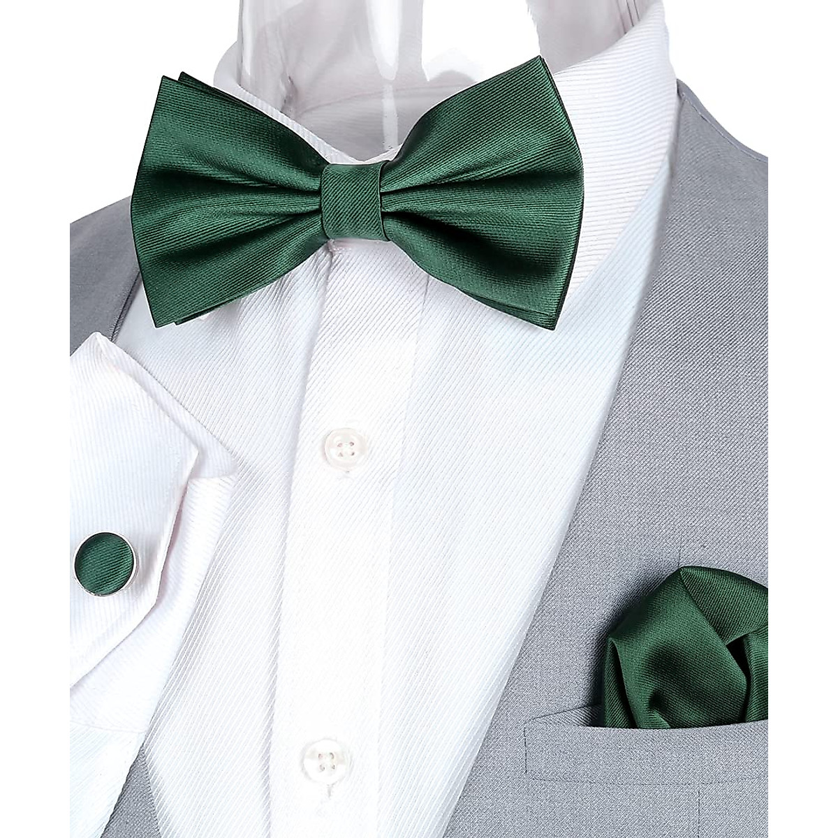 Alizeal Mens Tuxedo Bow Tie, Hanky and Cufflinks Set (Dark Green)