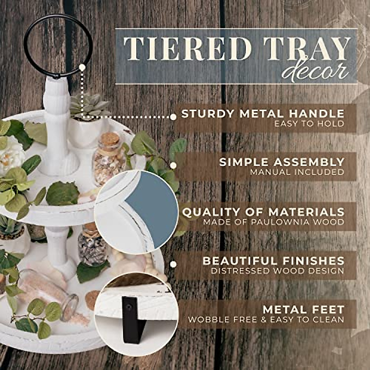 K'DCOR Two Tier Tray with Metal Legs - 2 Tiered Tray Stand - farmhouse centerpieces for dining room table - Tier Tray Stand - Tiered Trays - bandejas decorativas para mesa de sala