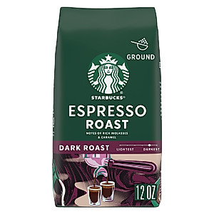 Starbucks Ground Coffee, Dark Roast Coffee, Espresso Roast, 100% Arabica, 1 Bag (12 Oz)