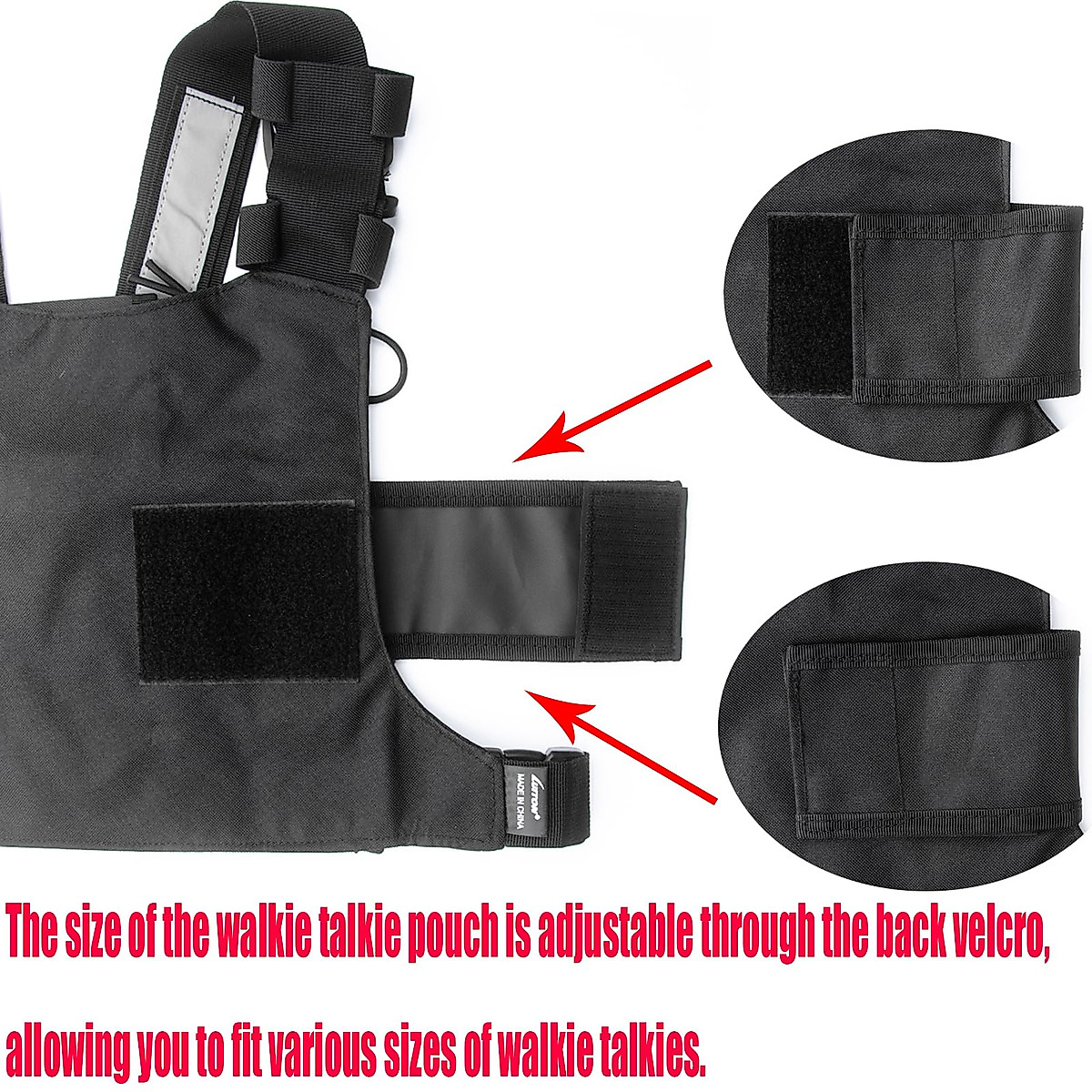 LUITON Radio Chest Harness with Reflective Strips Shoulder Holster Radio Vest Holder Two Way Radio Vest Rig Walkie Talkie Case with Front Pack Pouch for Motorola/Midland/Kenwood/Baofeng/Retevis