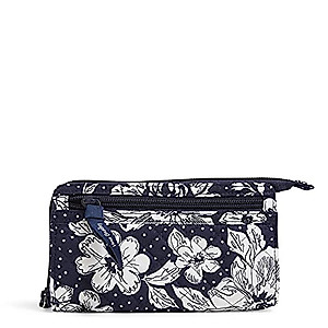 Vera Bradley Women's Cotton Collegiate Front Zip Wristlet With RFID Protection (Multiple Teams Available), University of Notre Dame Navy/White Rain Garden - Recycled Cotton, One Size