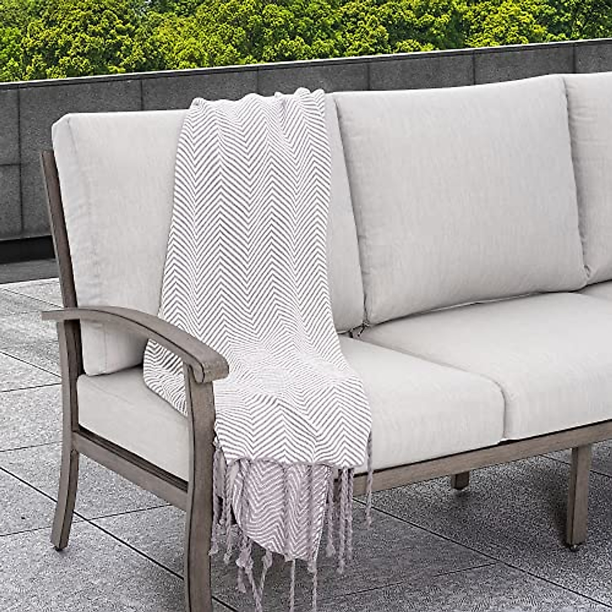 HAPPATIO 7 Piece Aluminum Patio Furniture Set, 3-Seat Outdoor Ottoman and Swivel Armchair, All-Weather Outdoor Sectional Sofa with Side Table and Coffee Table, Garden Conversation Set for Lawn(Gray)