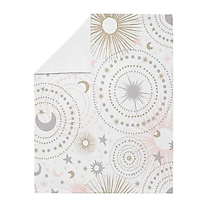 Sweet Jojo Designs Star and Moon Celestial Baby Girl Receiving Security Swaddle Blanket for Newborn or Toddler Nursery Car Seat Stroller Soft Minky - Blush Pink, Gold, and Grey