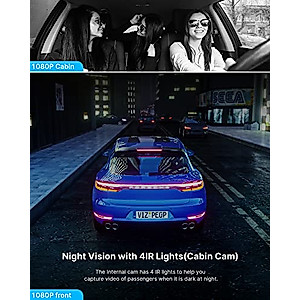 Dual Dash Cam Front and Inside 1080P Dash Camera for Cars IR Night Vision Car Camera for Taxi Accident Lock Parking Monitor 2 Mounting Options